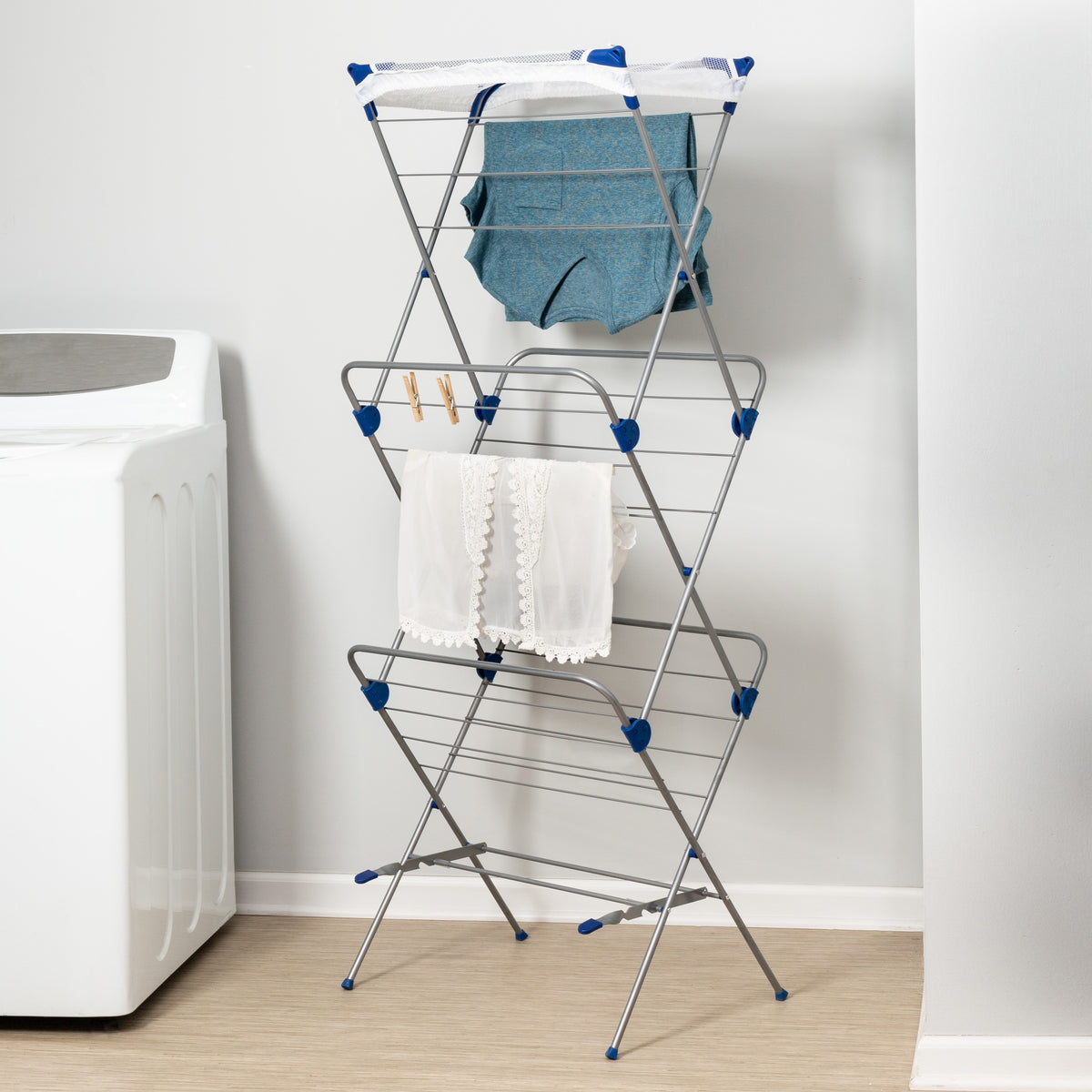 Silver 3-Tier Mesh Top Folding Drying Rack