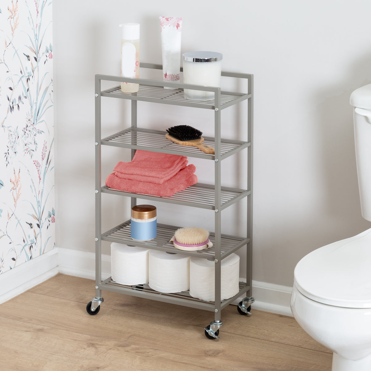 Rolling Bathroom Cart HOMCOM MDF Narrow Rolling Bathroom Side Cabinet