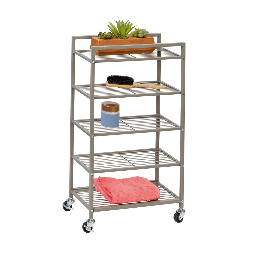 Satin Nickel 5-Tier Rolling Bath Storage Cart