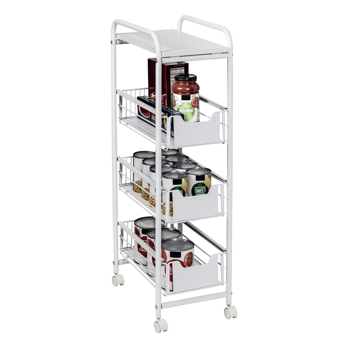 White 4-Drawer Slim Rolling Cart