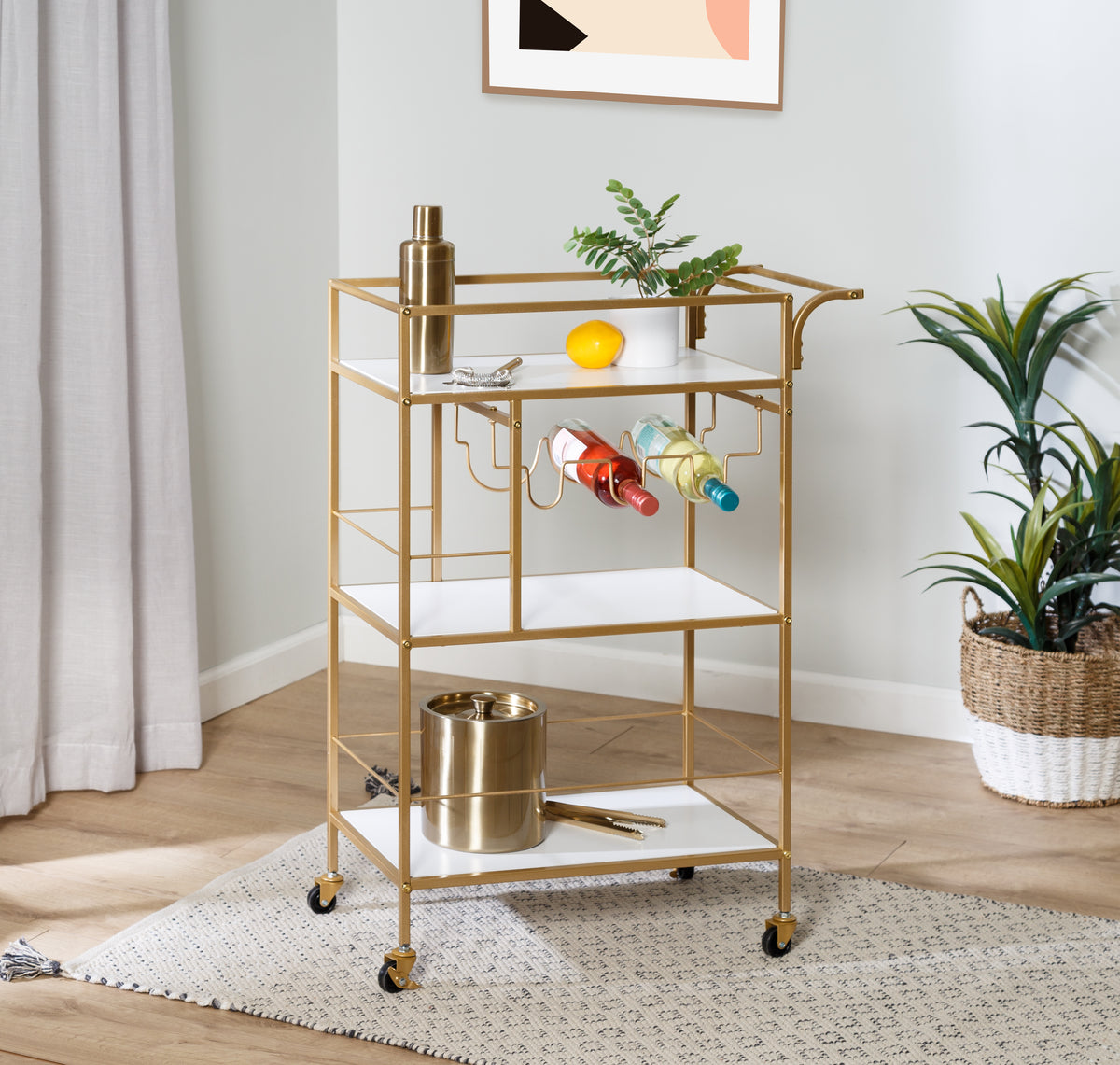 Round Bar Cart 2 Tier Round Bar Cart Portable Rolling Trolley With 4