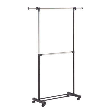 Chrome/Black Expandable Dual Rod Rolling Clothes Rack