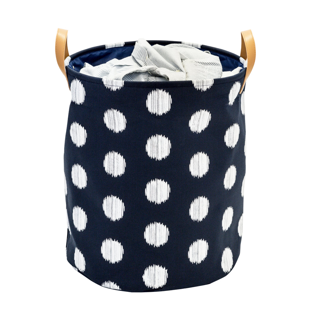 Navy/White Polka Dot Canvas Hamper