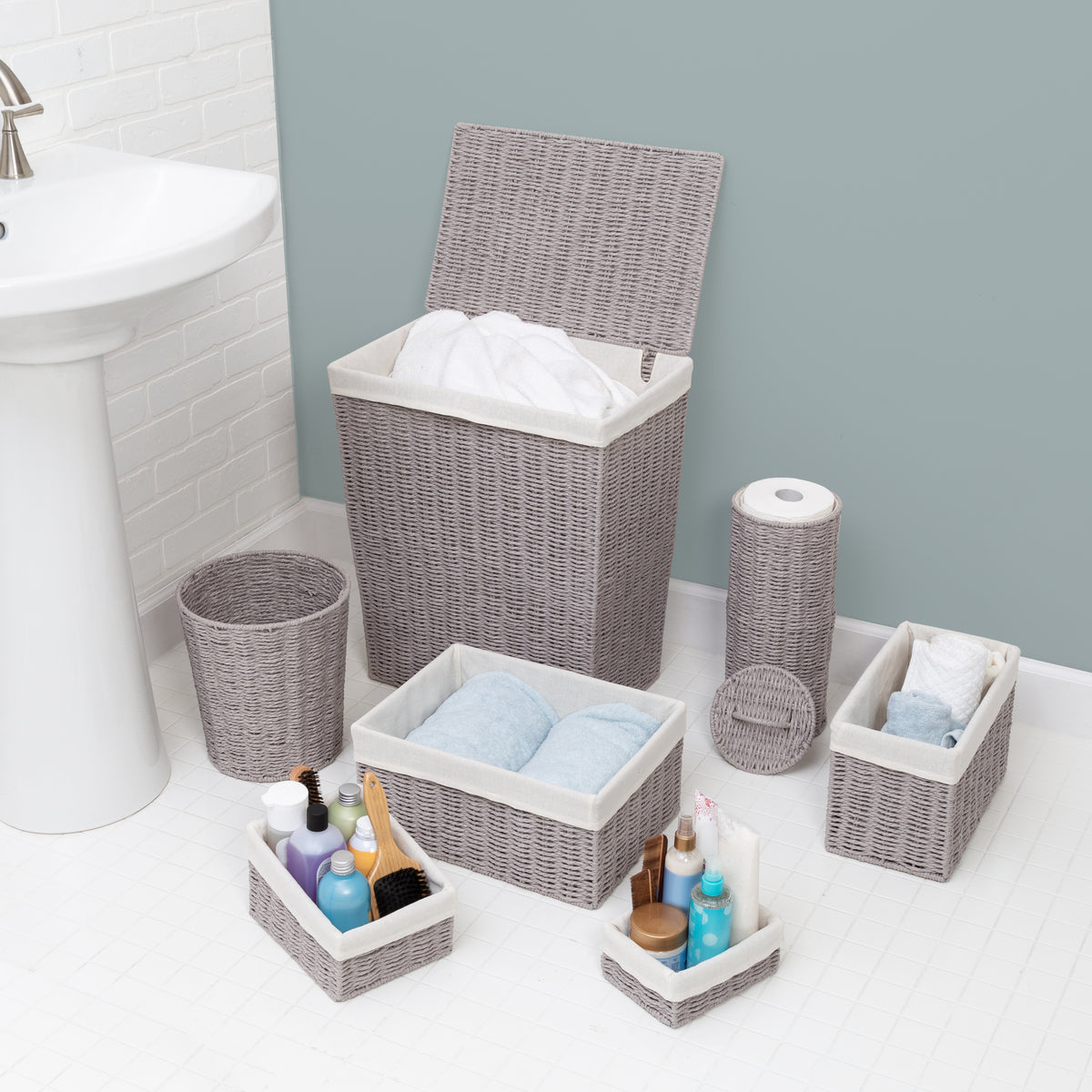 Gray Twisted Paper Rope 7-Piece Storage Basket Set