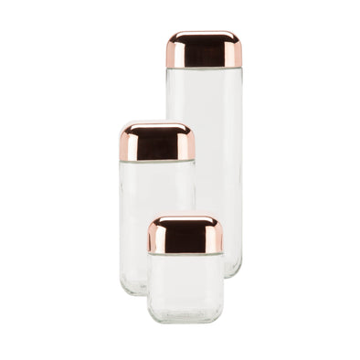 Clear/Copper Lids Glass Canisters (3-Piece Set)