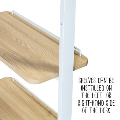 White/Natural Home Office Computer Desk with Shelves