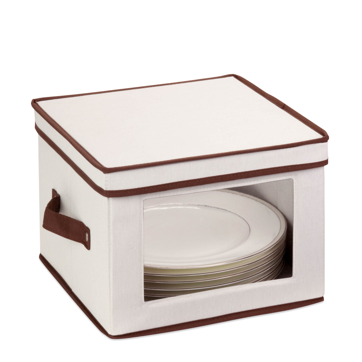 Natural/Brown Dinnerware Storage Box with Handles (12" x 12")