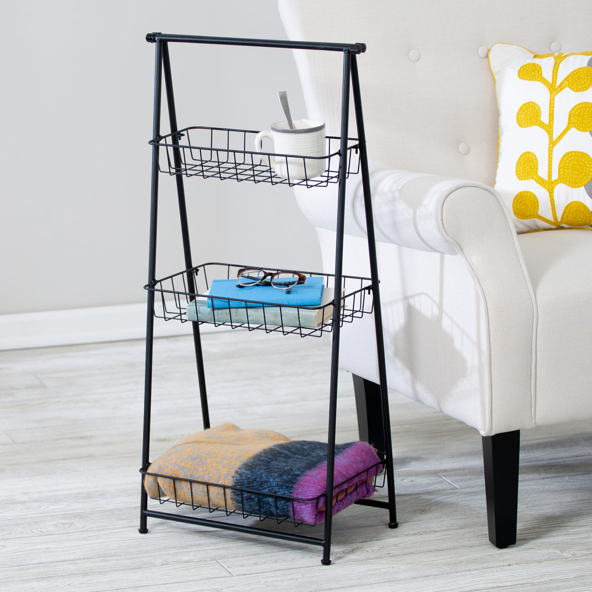 Black 3-Tier Folding A-Frame Storage Caddy