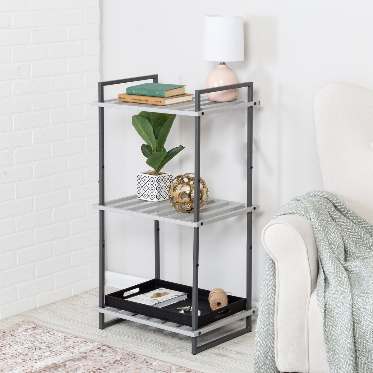 Gray 3-Tier Small Metal Shelf