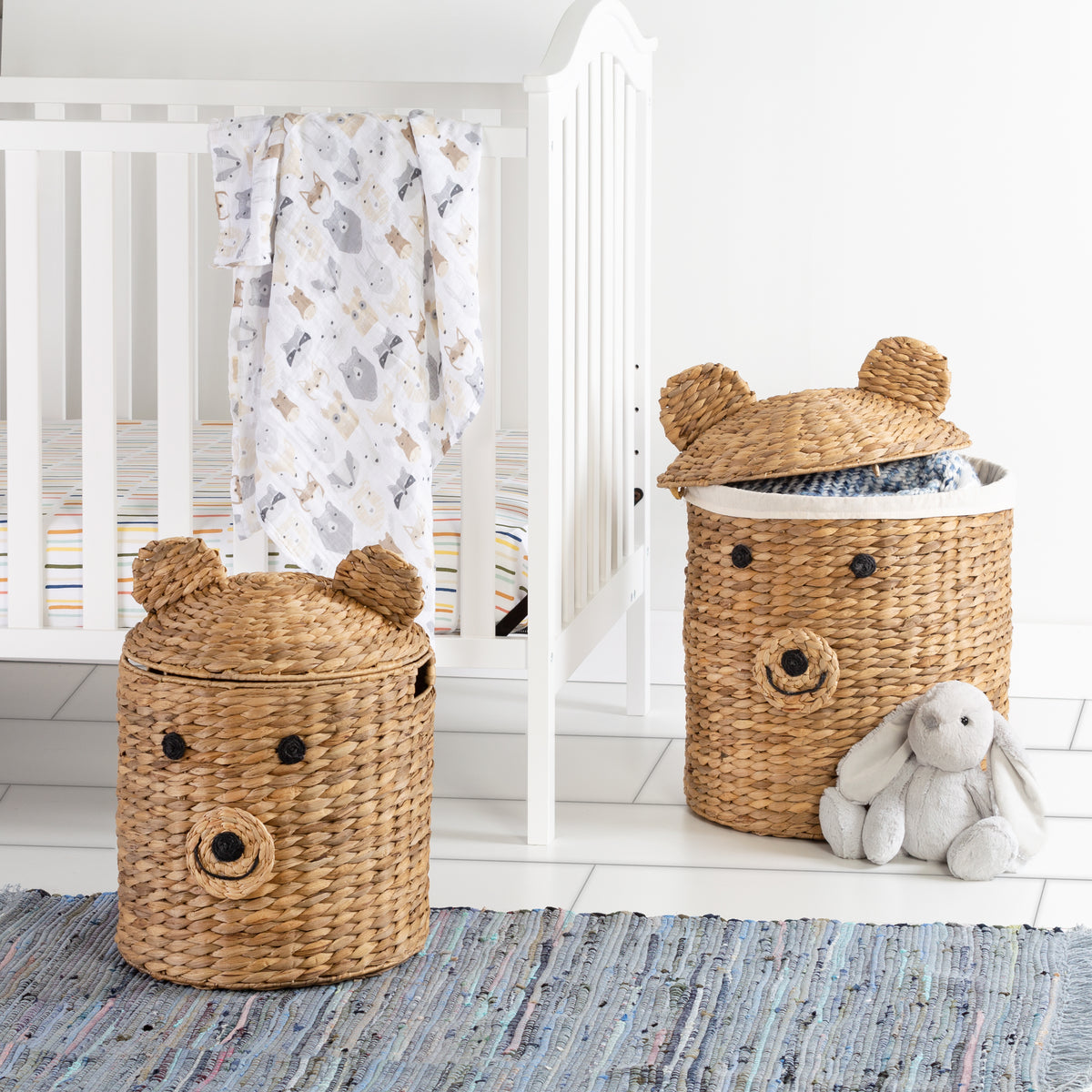 Natural Water Hyacinth Bear Shaped Baskets (Set of 2)