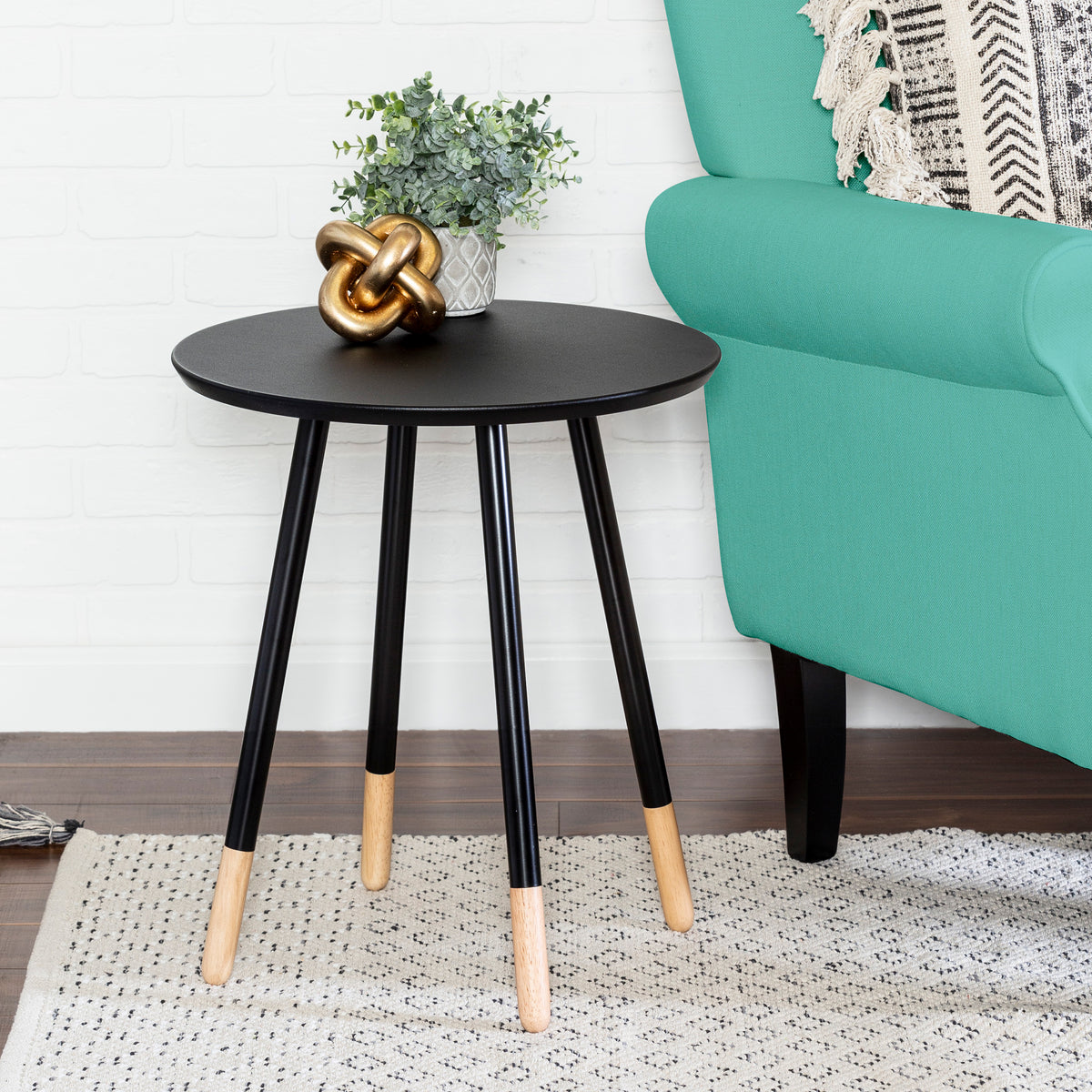 Black/Natural Round Accent End Table