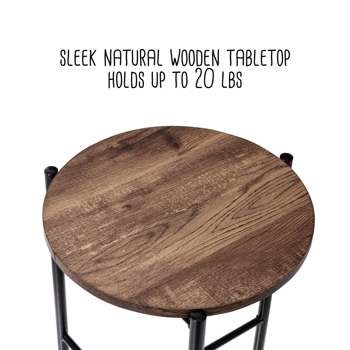 Natural/Black Round Side Table with T-Pattern Base