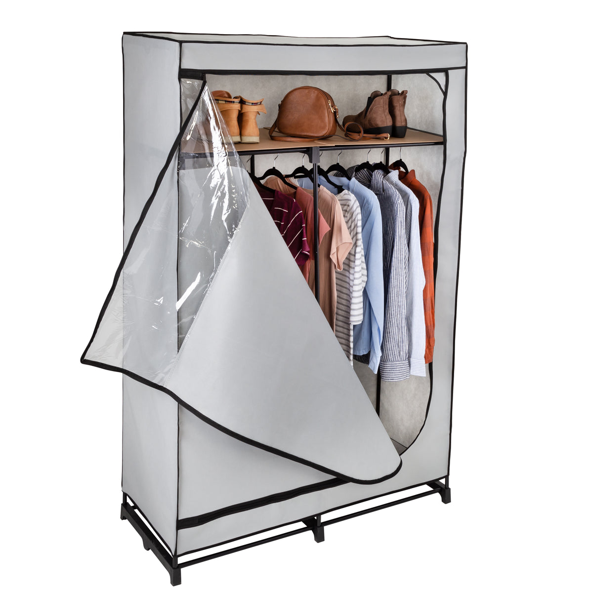 Gray 46-Inch Wide Portable Wardrobe Closet with Shelf